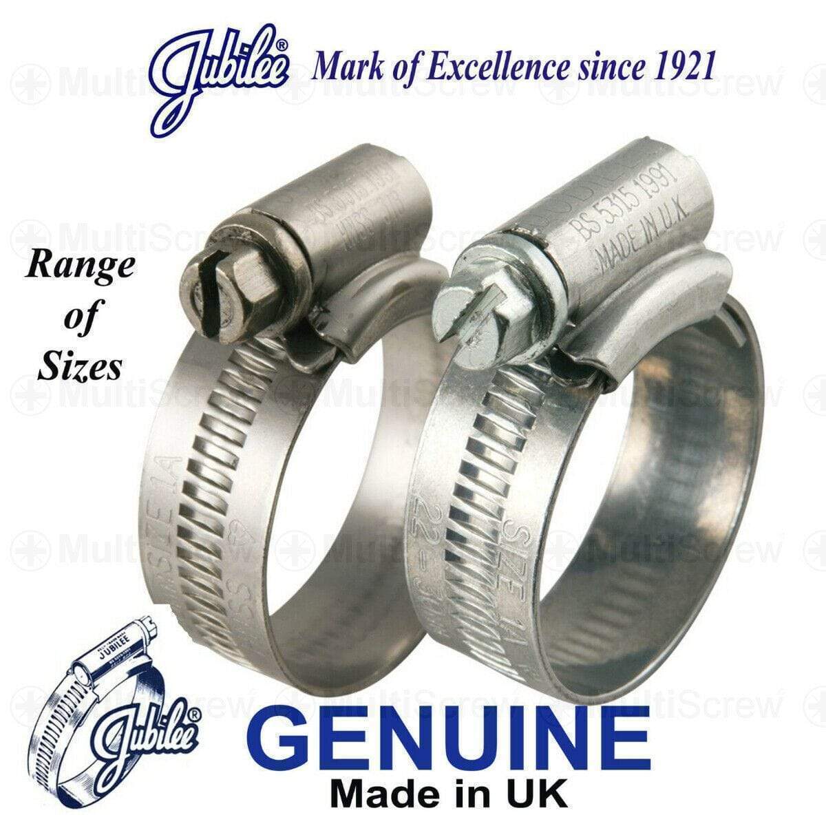 Genuine Jubilee Hose Clips Clamp Worm Drive - Mild Steel Bzp - All Siz