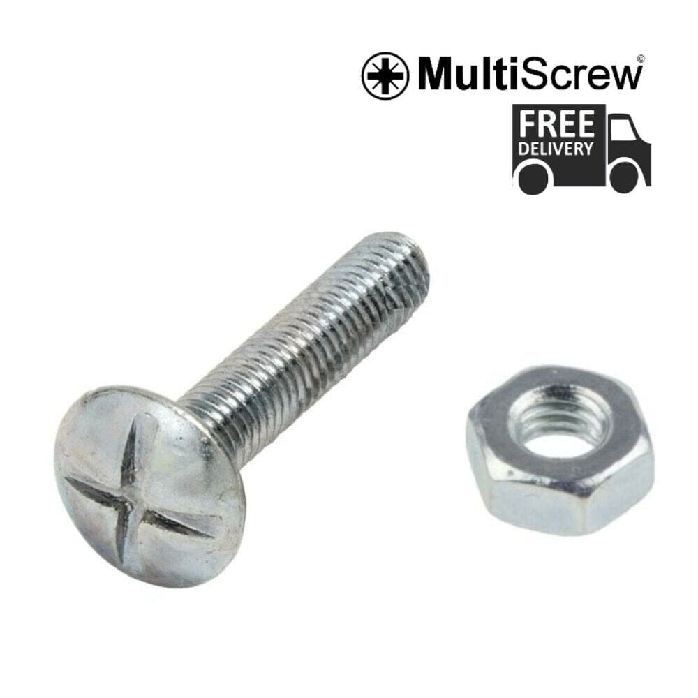 M8 (8Mm) Roofing Bolts + Full Hex Nuts Cross Slotted Mushroom Head Bol