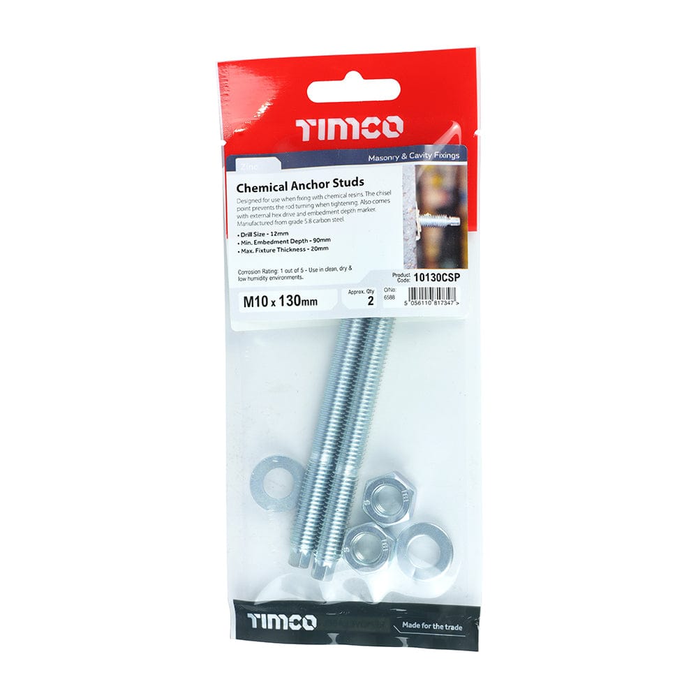 Timco Chemical Anchor Studs Silver - Pack Qty - 2 Pcs