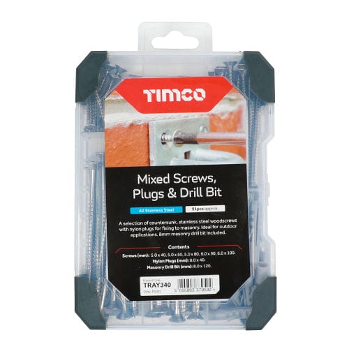 Timco Screws, Plug & Drill Bit A2 Stainless Steel Mixed Tray - Pack Qt
