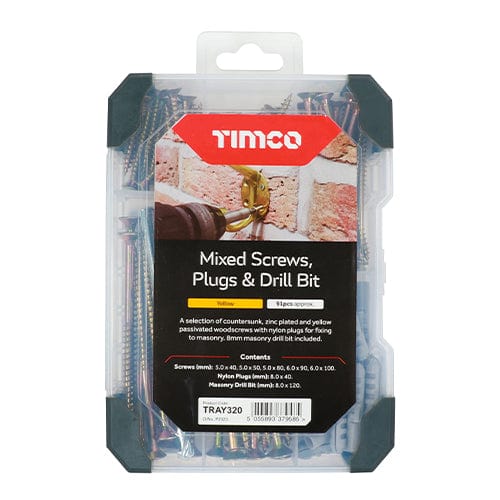 Timco Screws, Plug & Drill Bit Gold Mixed Tray - Pack Qty - 1 Ea