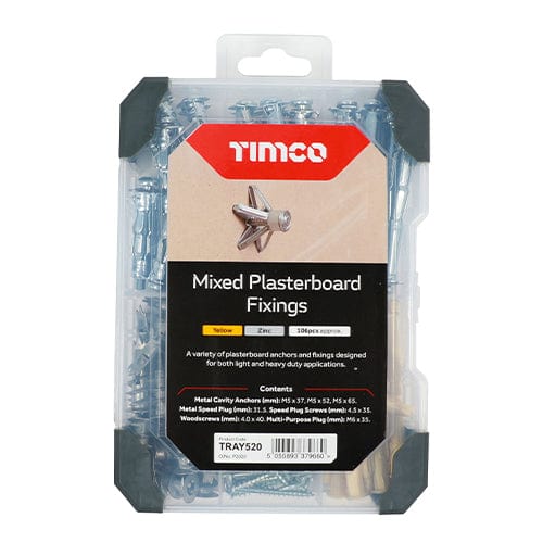 Timco Plasterboard Fixings Mixed Tray - 102Pcs - Pack Qty - 1 Ea