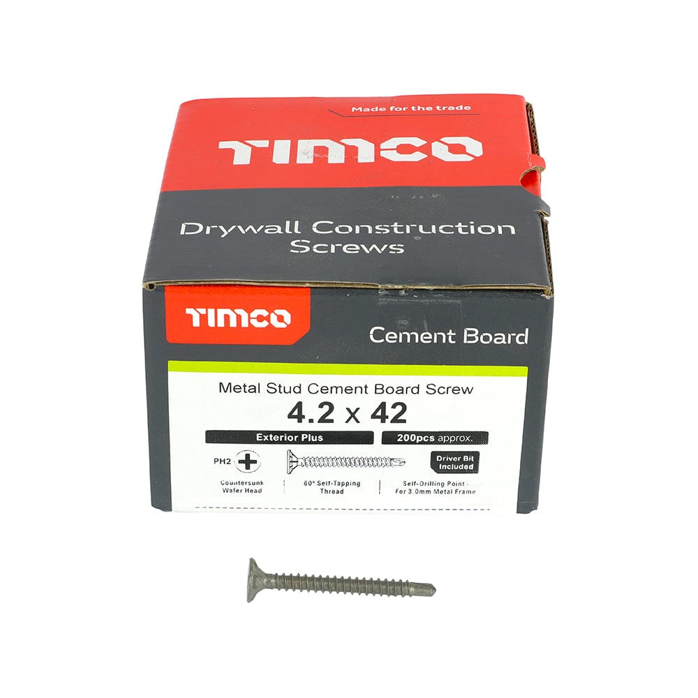 Timco Self-Drilling Cement Board Countersunk Exterior Silver Screws